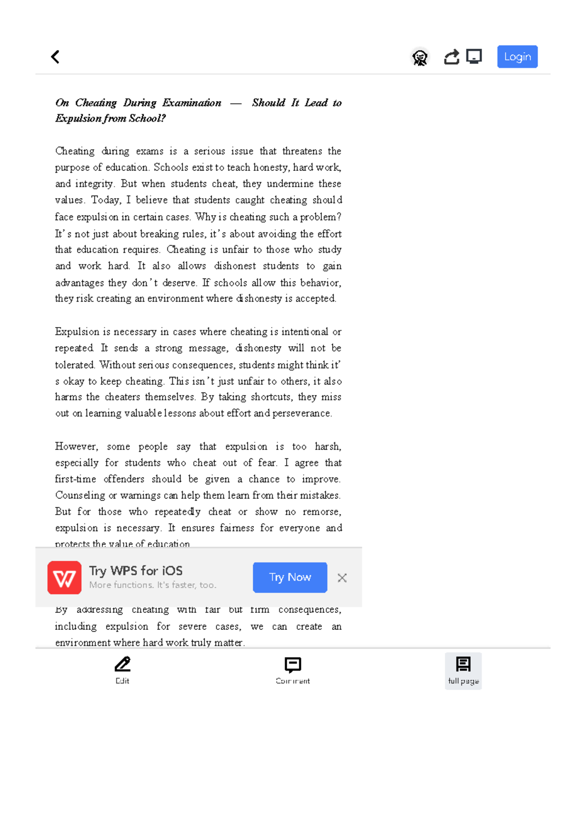 Argumentative Speech - Why expulsion is necessary for cheating students - On Cheating During ...