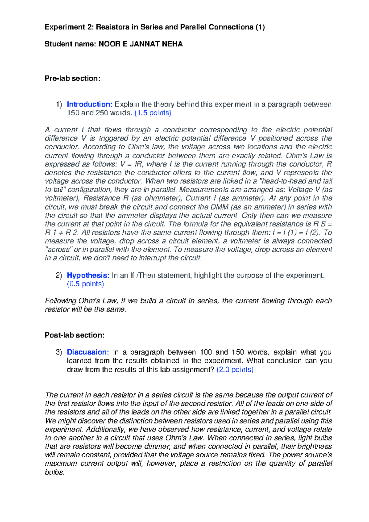 Lab Report 2 - Analysis of Resistors in Series & Parallel Connections ...