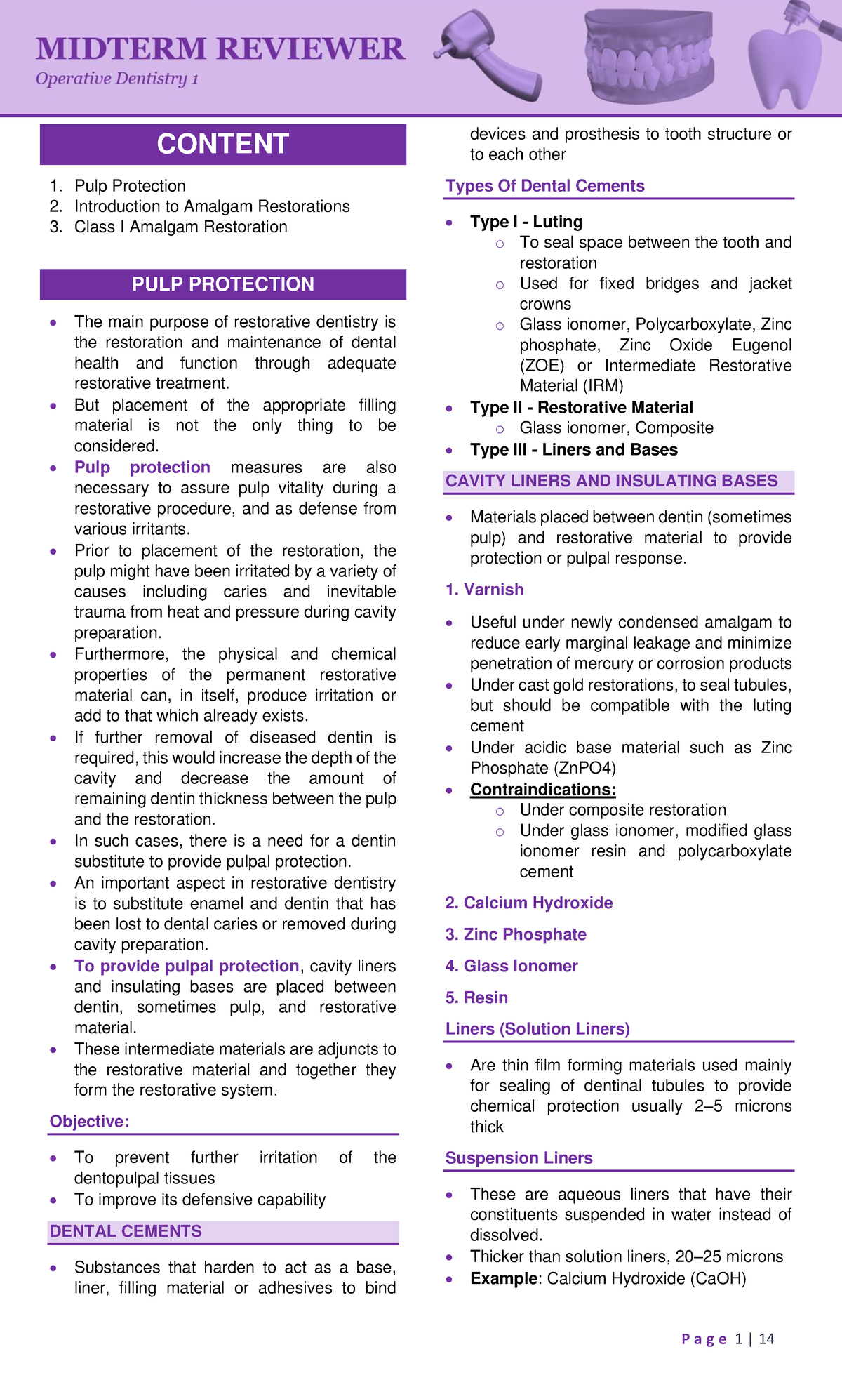M-OPD-1 - Midterm Notes on Dental Restorations and Pulp Protection ...