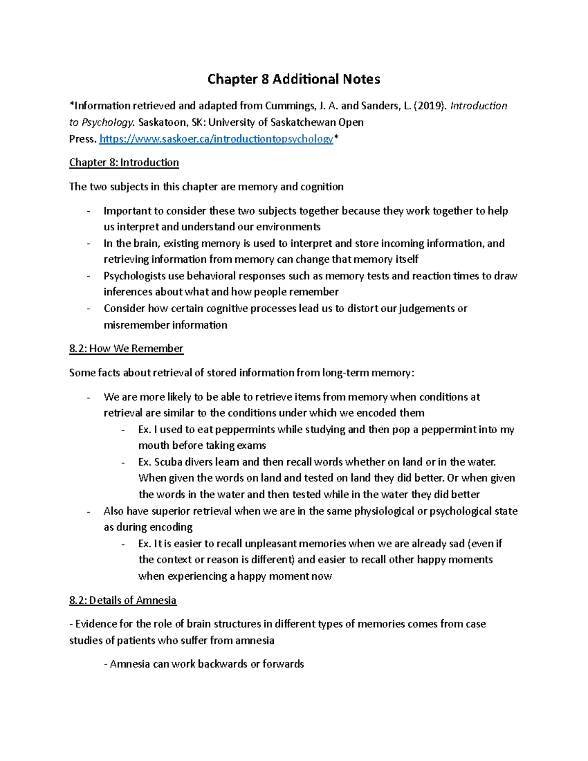 Chapter 8: Memory and Cognition Insights - PSY 101 Notes - Studocu