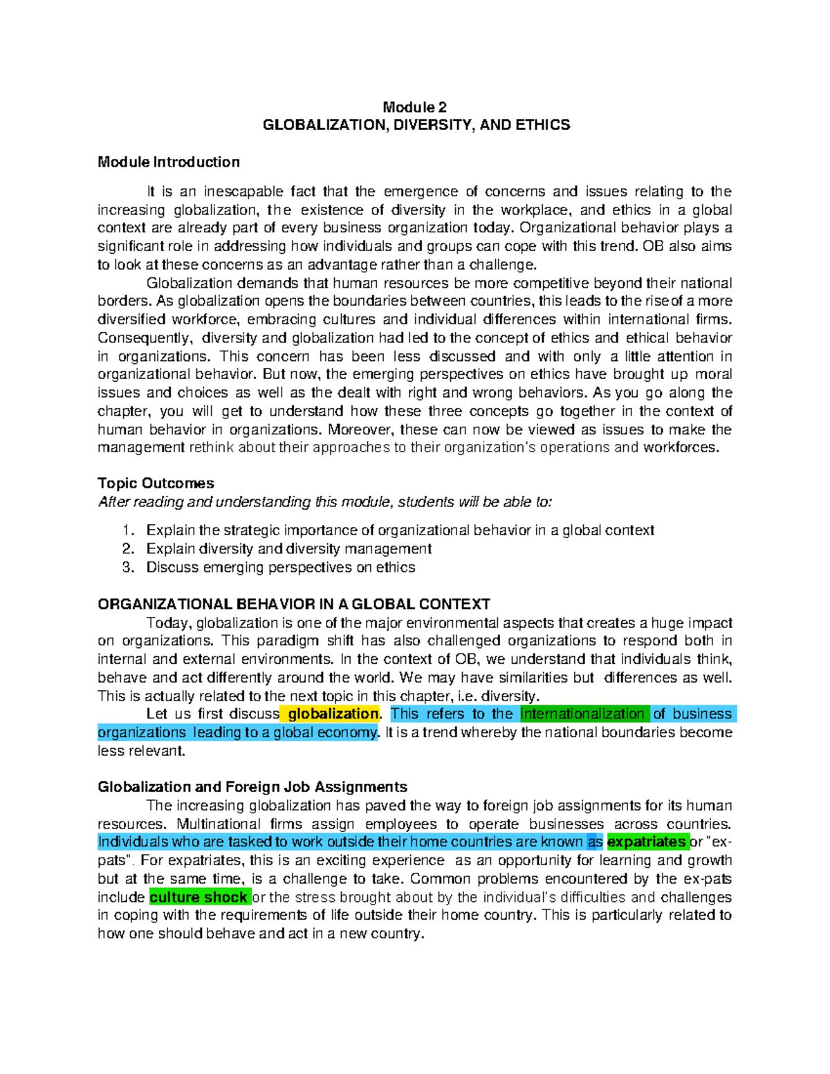 Module 2 - hbo - Module 2 GLOBALIZATION, DIVERSITY, AND ETHICS Module ...