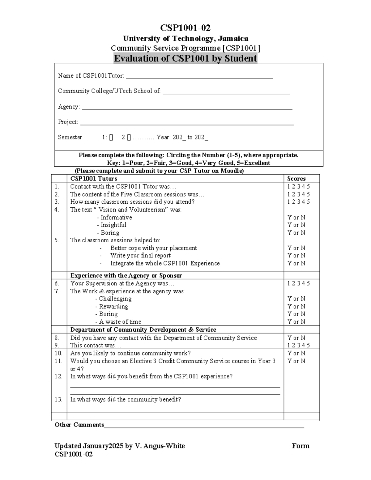 CSP1001 Community Service Programme Evaluation Form - Studocu