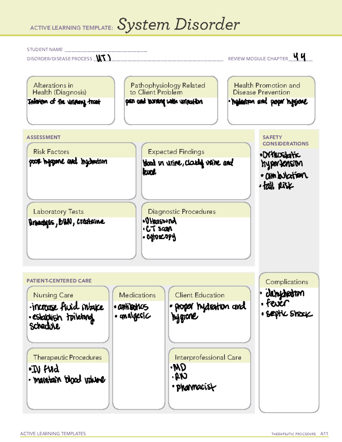 UTI System Disorder - urinary tract infection - ACTIVE LEARNING ...