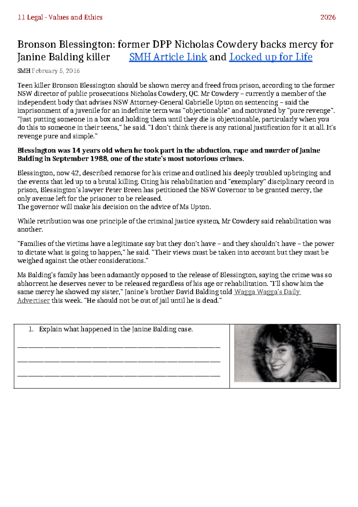 Legal Values & Ethics 2026: Mercy Debate in Blessington Case - Studocu
