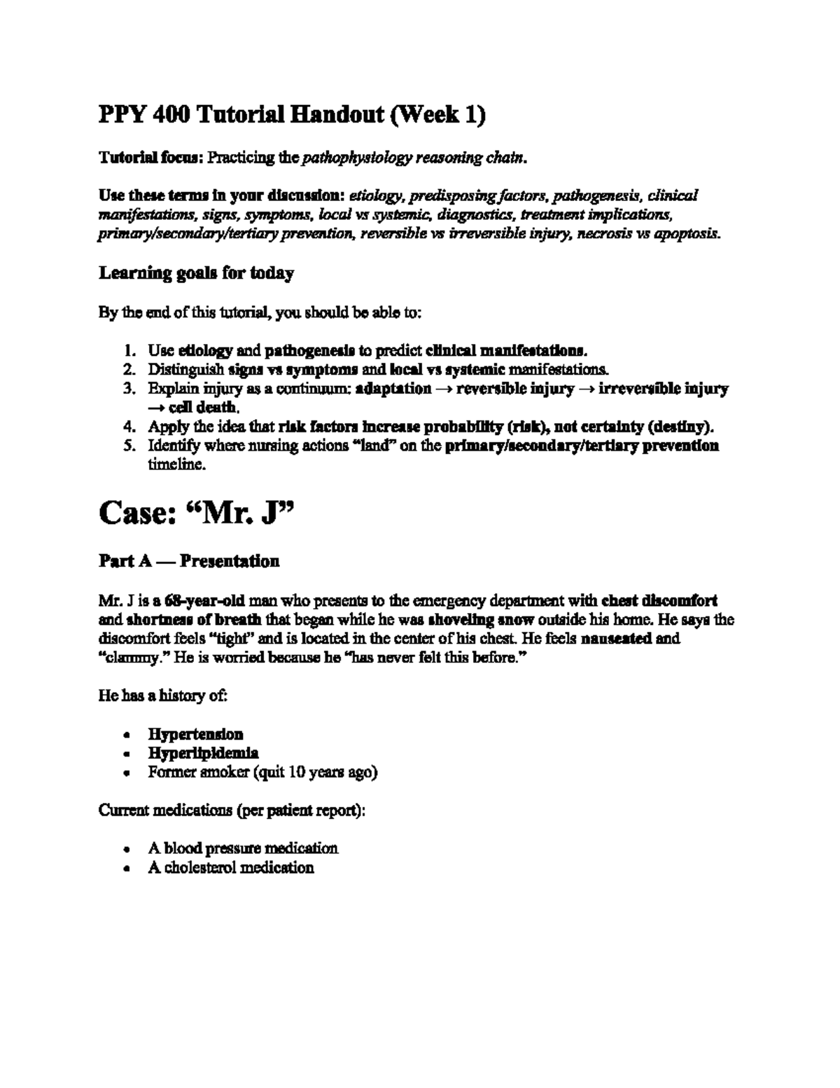 PPY 400 Week 1 Tutorial: Pathophysiology Reasoning Chain - Studocu