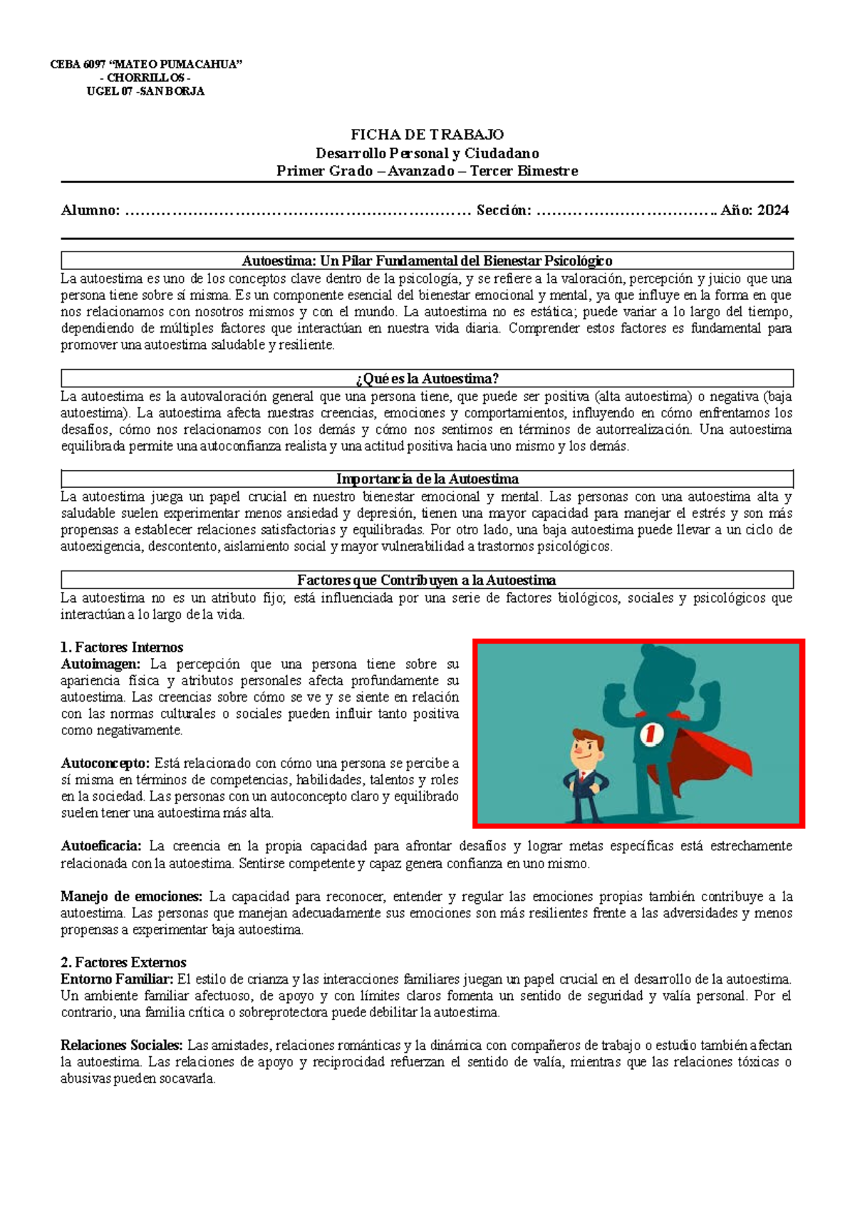 CEBA 6097 Ficha de Trabajo: Autoestima y Bienestar Psicológico - Studocu