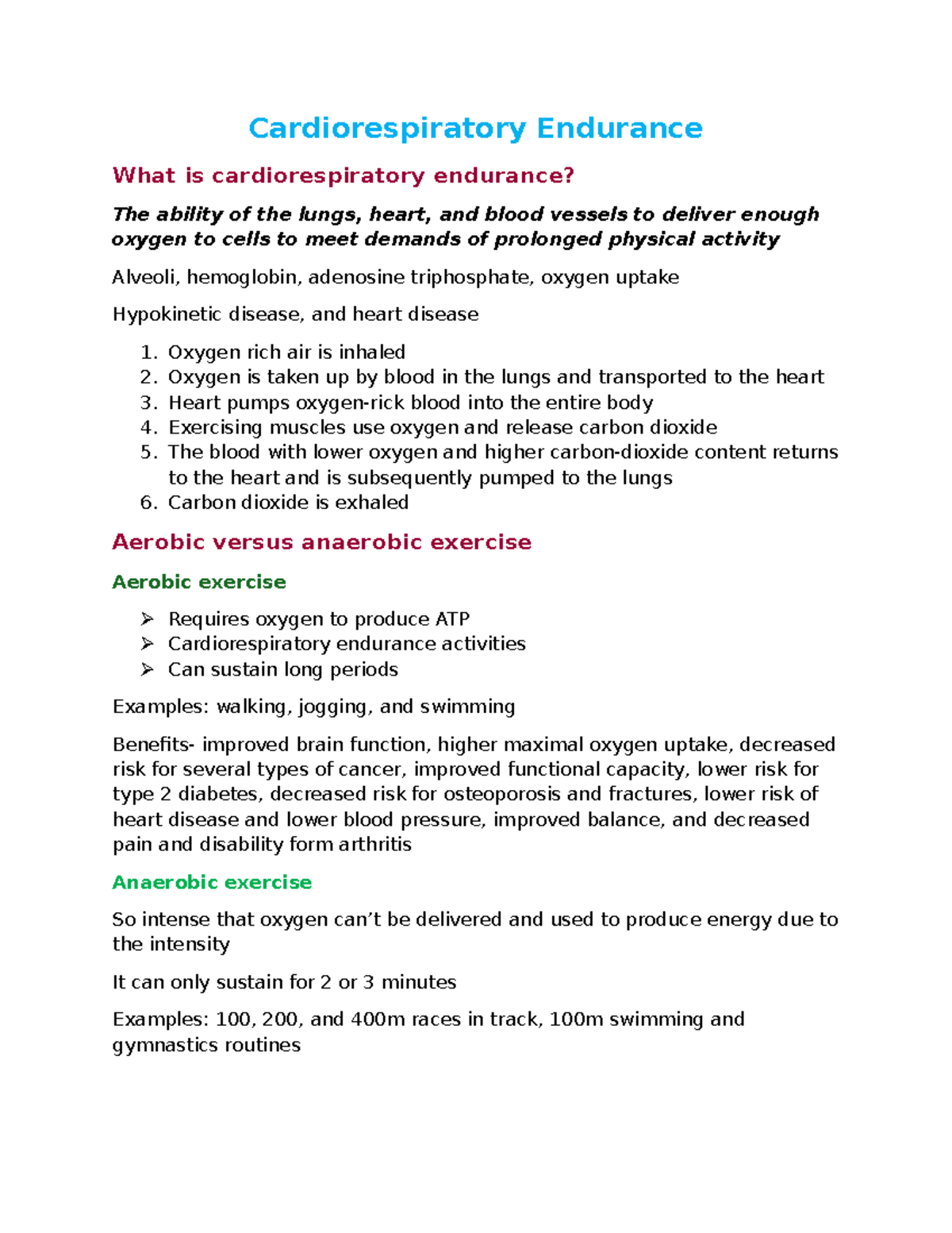 Cardiorespiratory Endurance: Key Concepts and Training Guidelines ...