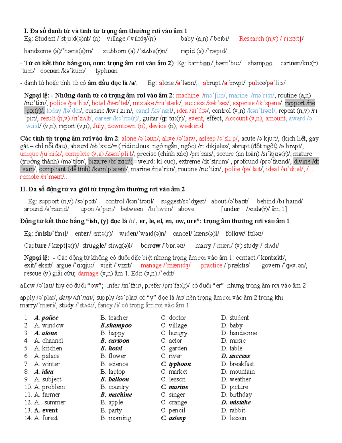KEY: Word Stress Rules for 2-Syllable Words - Studocu