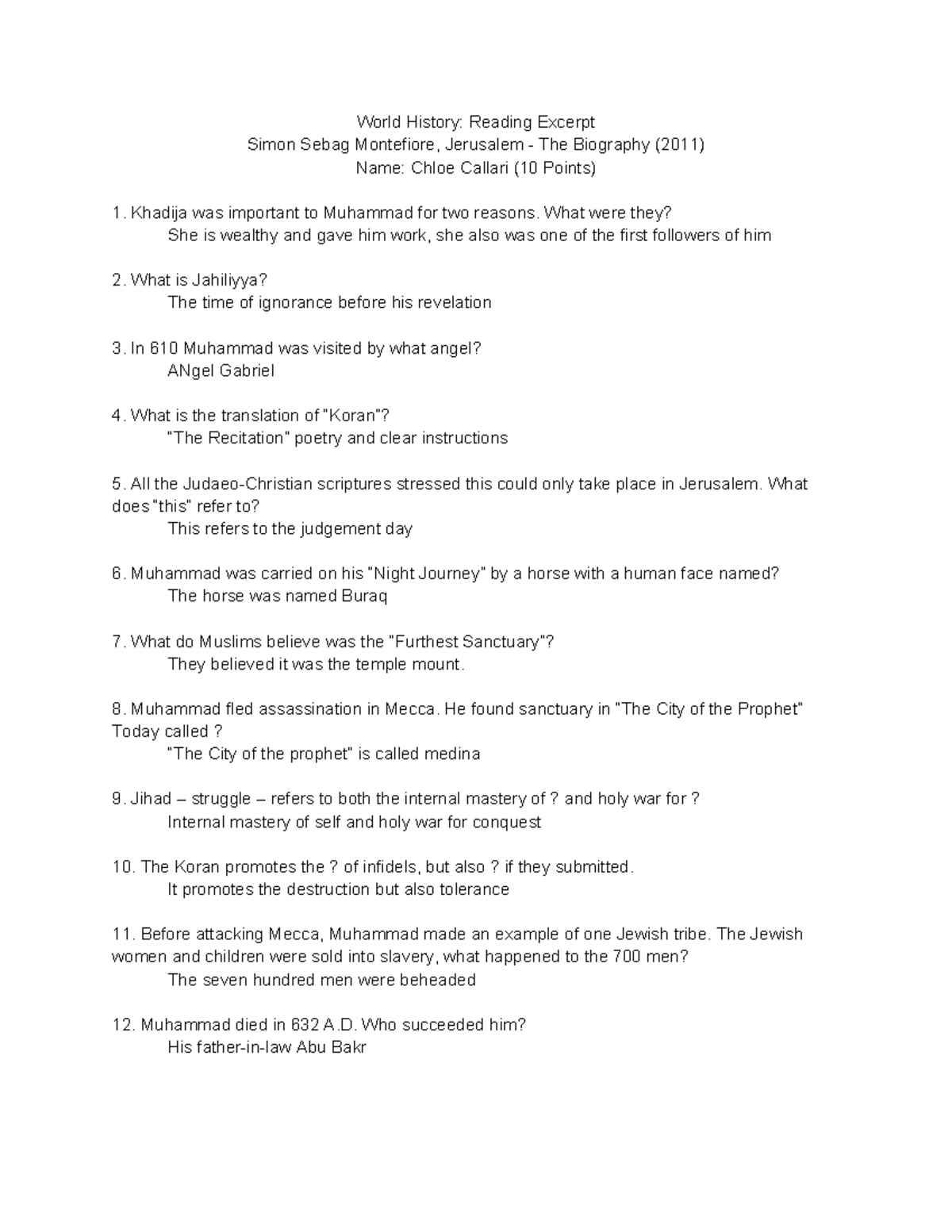 World History: Reading Notes on Arab Conquest and Muhammad's Life - Studocu