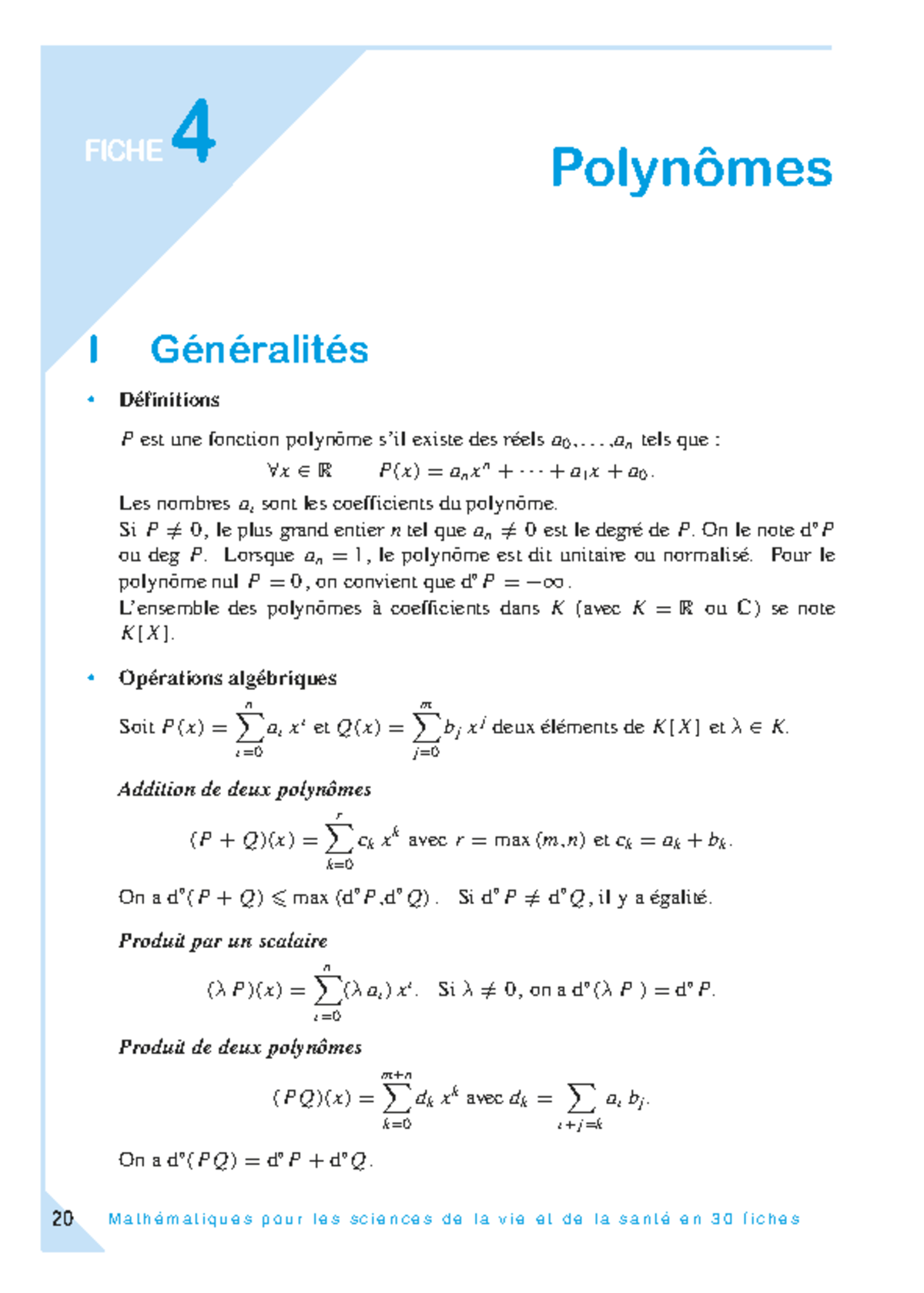 Résumé de cours d'algèbre 1 : Polynômes et leurs applications - Studocu