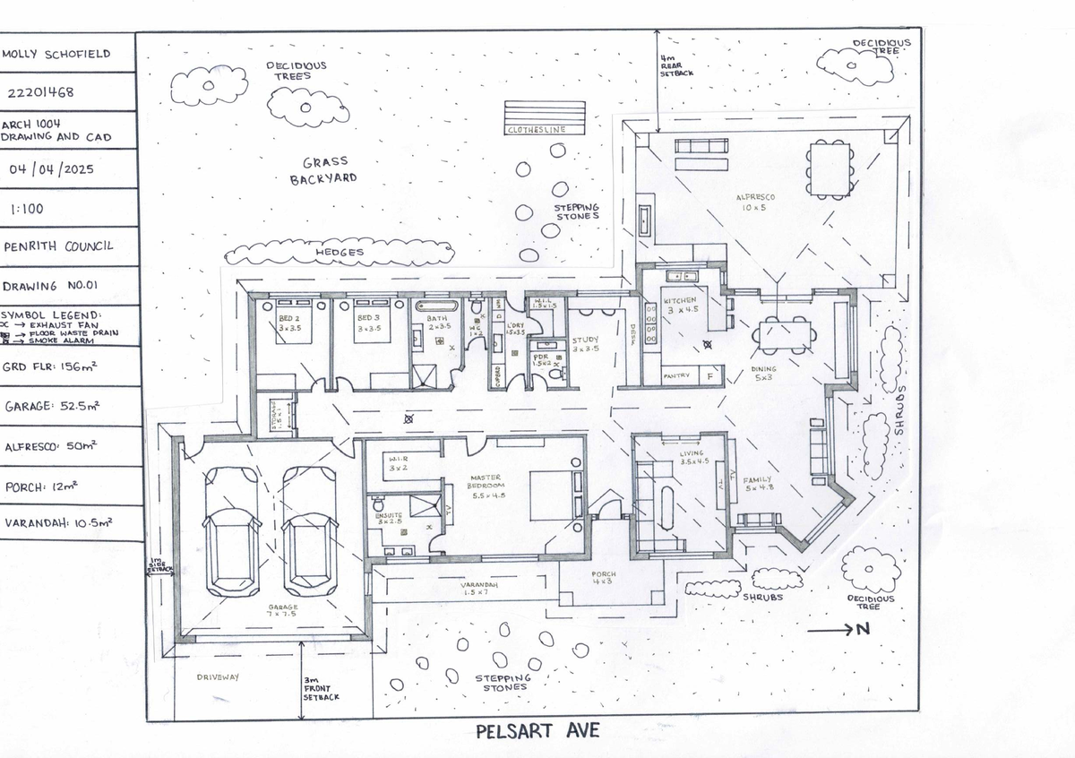 ARCH 1004 Drawing: Floor Plans & Setback Details for Backyard Design ...
