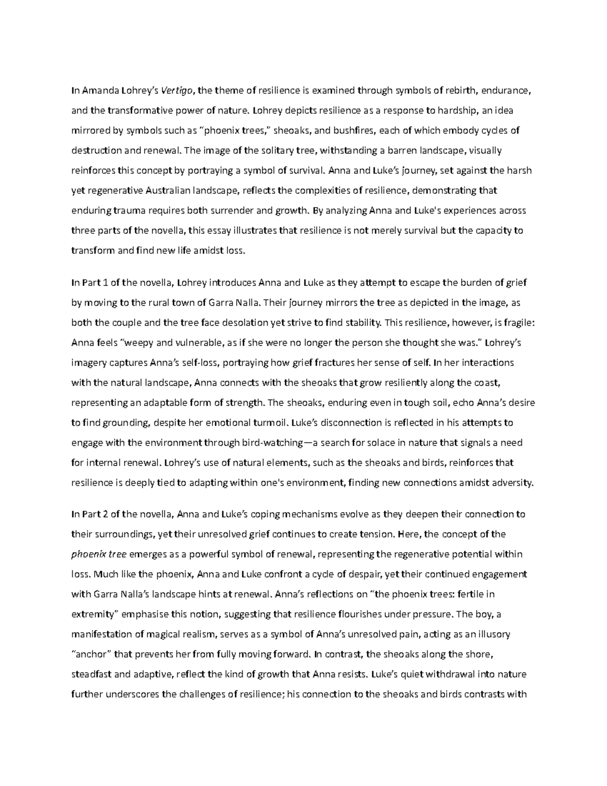 Vertigo English essay - Google Docs - In Amanda Lohrey’s Vertigo, the ...