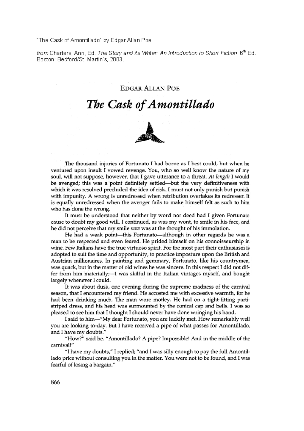 The Cask of Amontillado-1 - “The Cask of Amontillado” by Edgar Allan ...