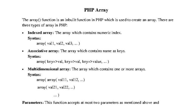 Php Array Functions Indexed Associative Multidimensional Arrays