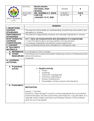 TLE Matatag WEEK 3 - TLE LESSON PLAN - DAILY LESSON LOG SCHOOL: BAON ...