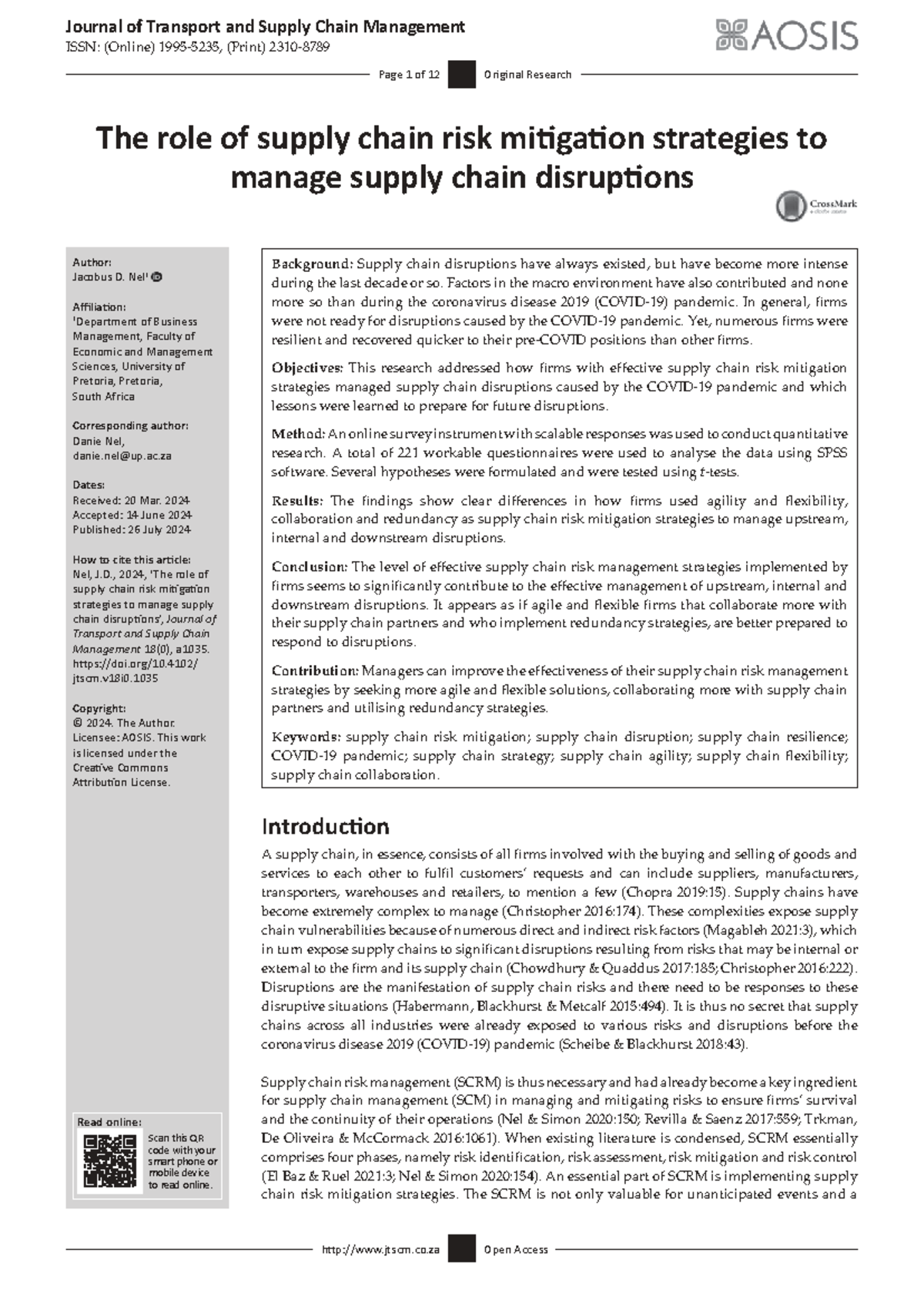 Supply Chain Risk Mitigation Strategies During COVID-19: Insights from ...