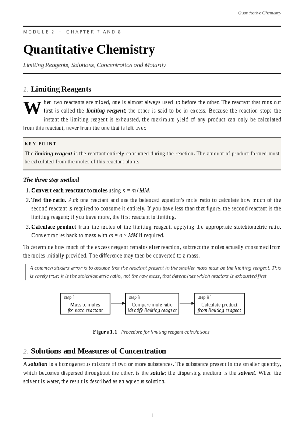 Quantitative Chemistry Module 2: Limiting Reagents & Solutions Notes ...