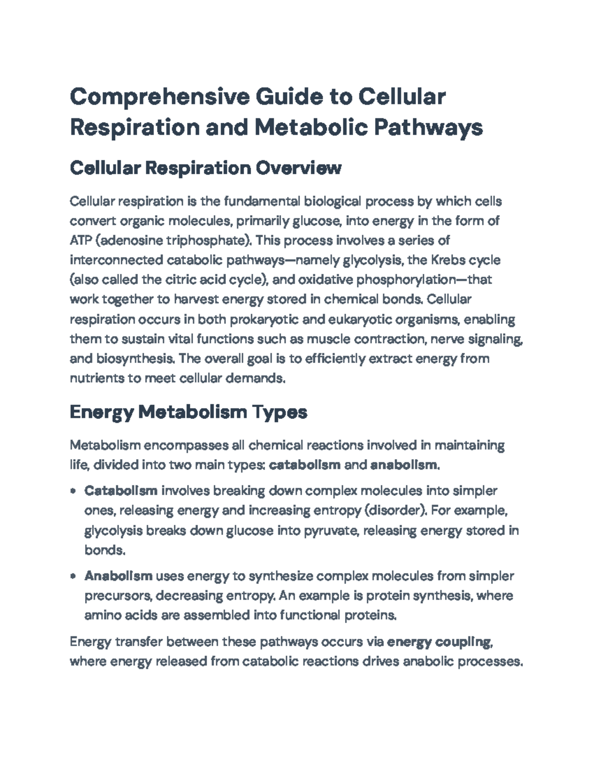 Comprehensive Study of Cellular Respiration & Metabolism (BIO 101 ...