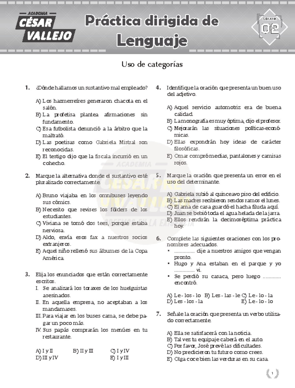 Práctica Dirigida de Lenguaje S2 - Uso de Categorías y Ejercicios - Studocu