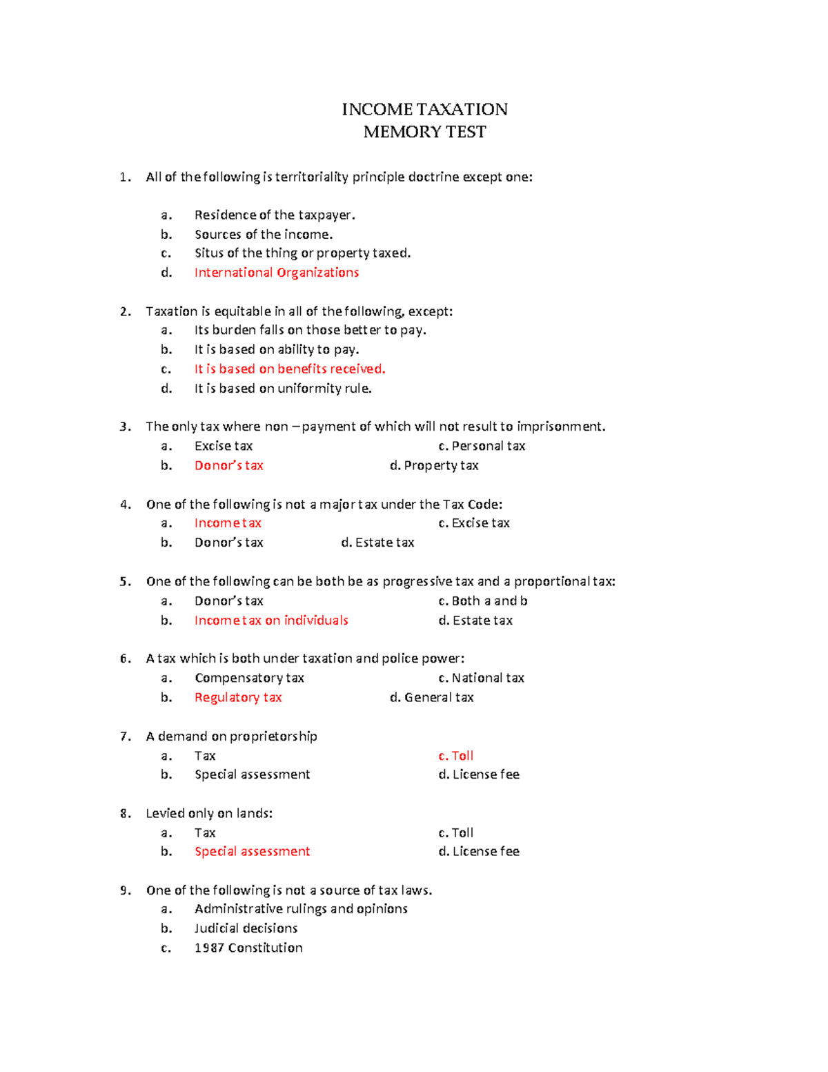 Income Taxation - Memory TEST PART 3 AND 4 - INCOME TAXATION MEMORY ...