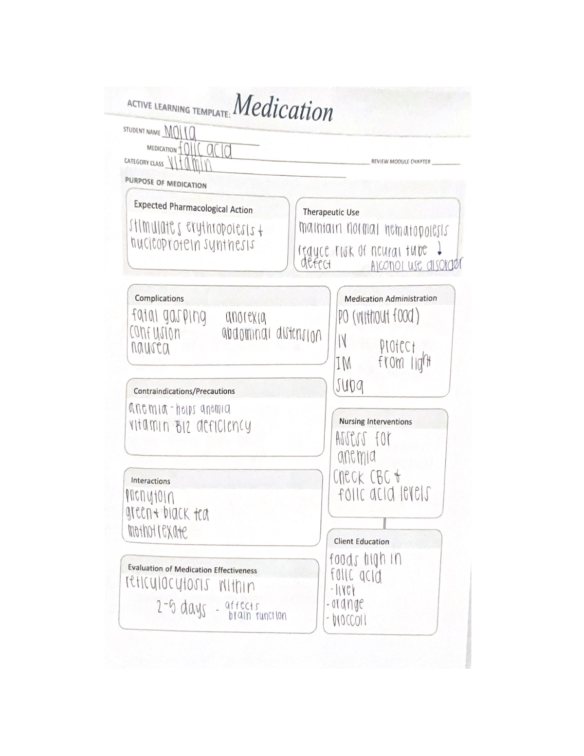 Folic Acid: ATI Med Template Overview and Usage - Studocu