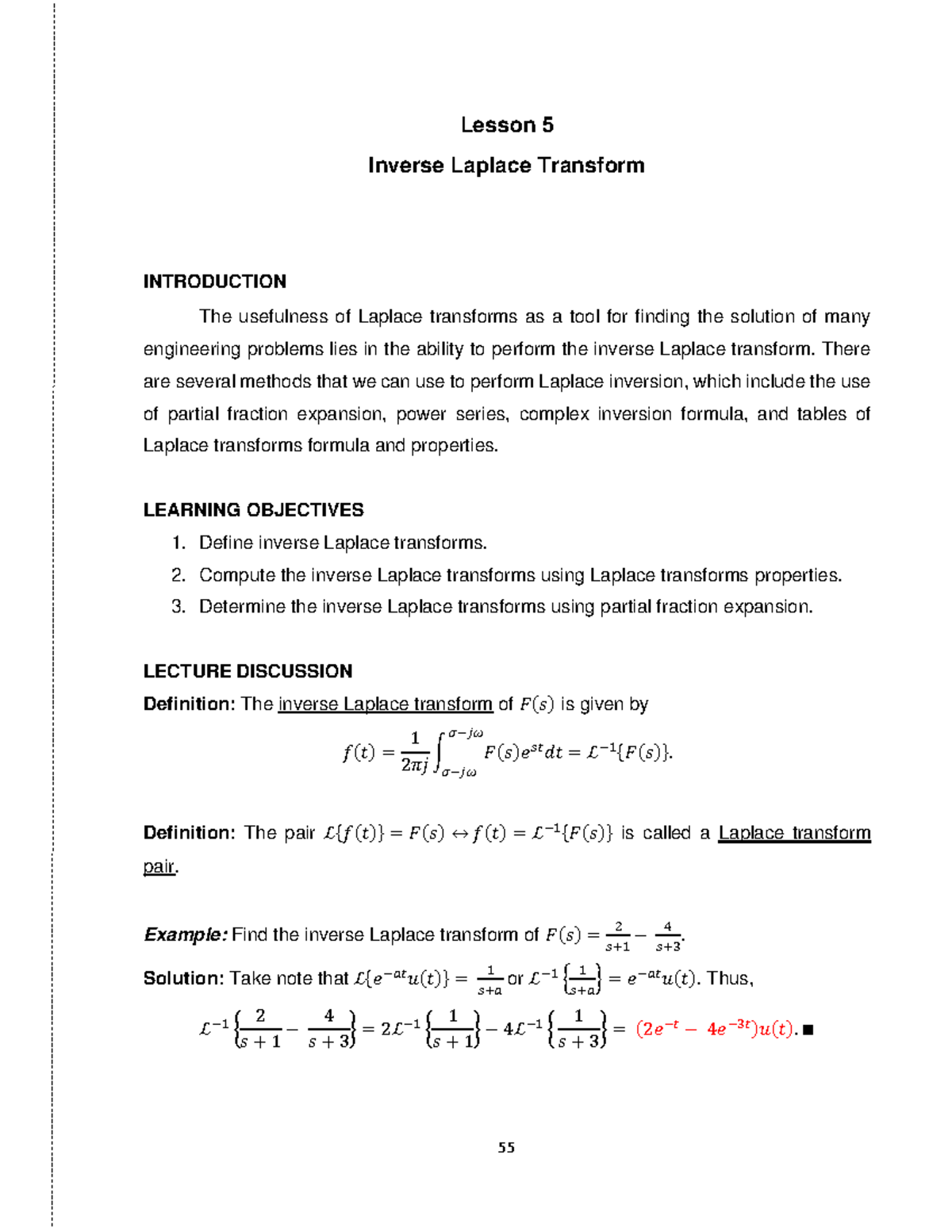 Lesson 5: Inverse Laplace Transform - Advanced Math Module - Studocu