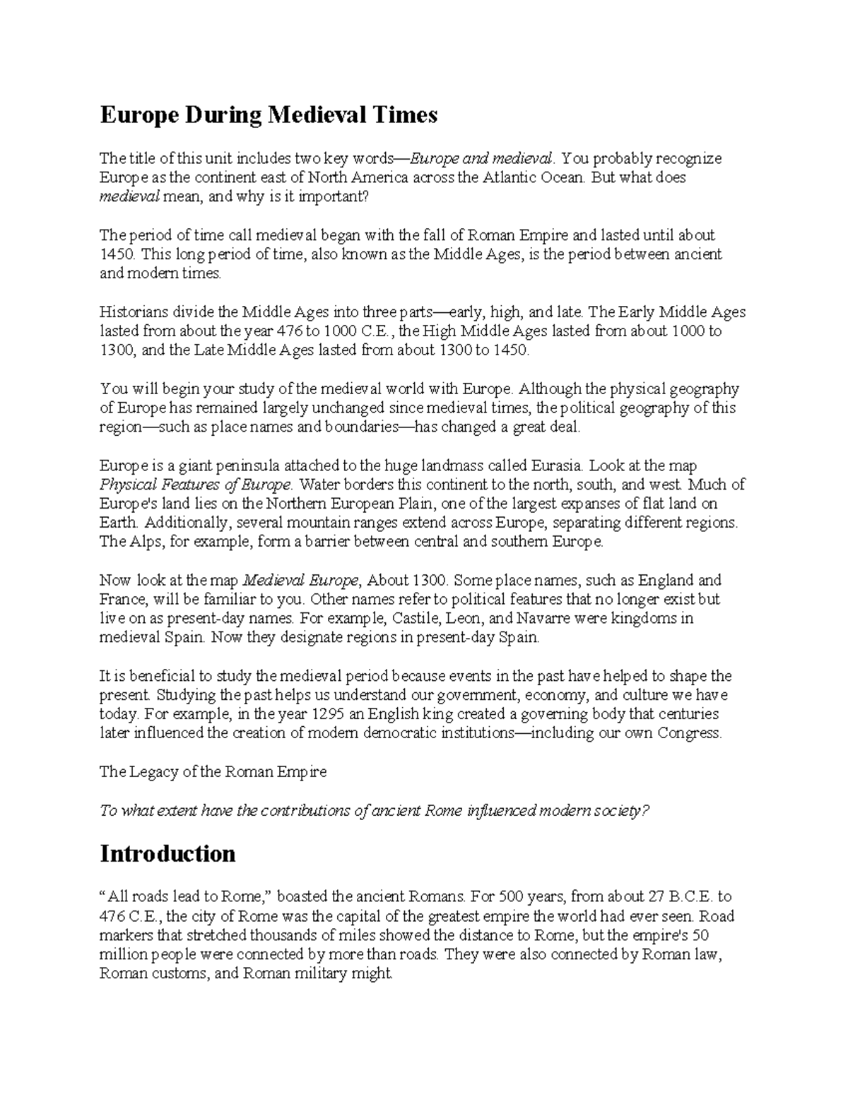 Medieval Times: Exploring Europe's Middle Ages (TCI Unit) - Studocu