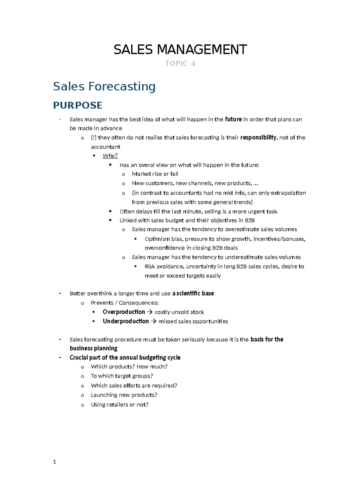 SALES MANAGEMENT (SM) TOPIC 4: Sales Forecasting & Evaluation ...