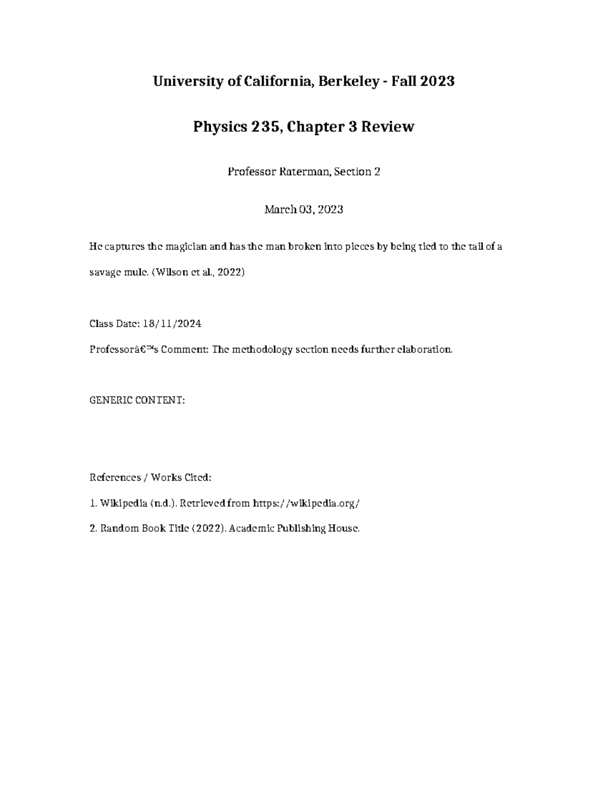 Physics 235 Chapter 3 Review - University of California, Berkeley ...