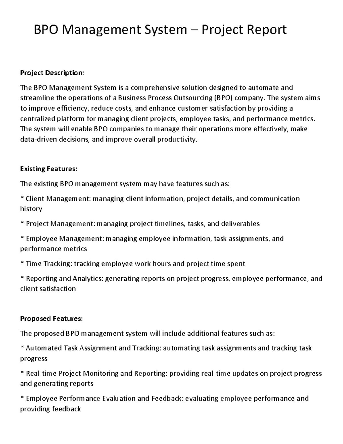 BPO Management System Project Report - Overview & Features Analysis ...