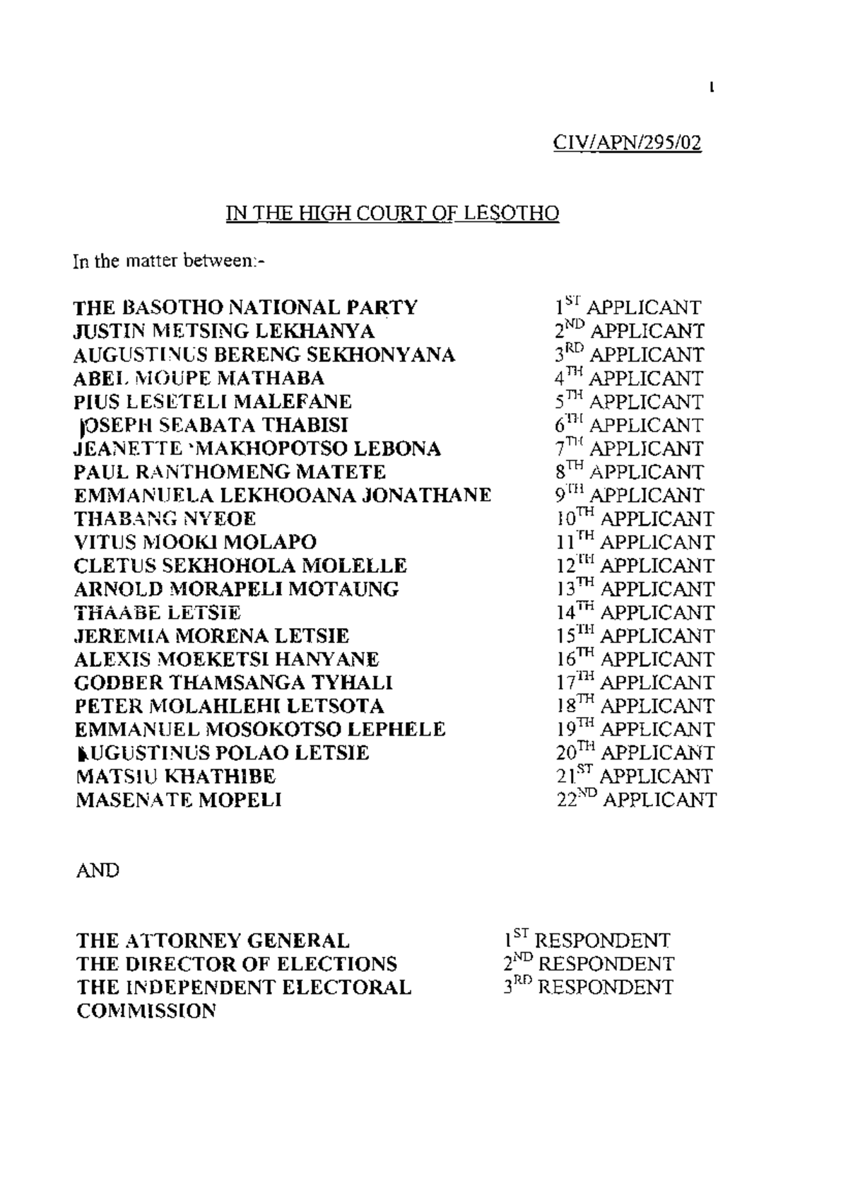 Interlocutory Judgment: Basotho National Party v Attorney General ...