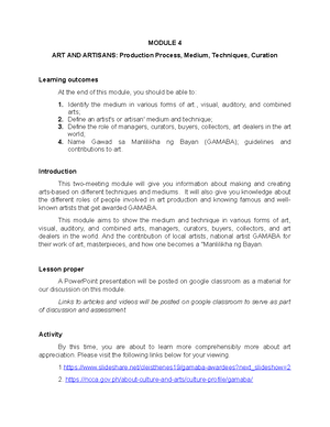 Art Appreciation Hum 1 - Three Stages in Art Making - ART APPRECIATION ...