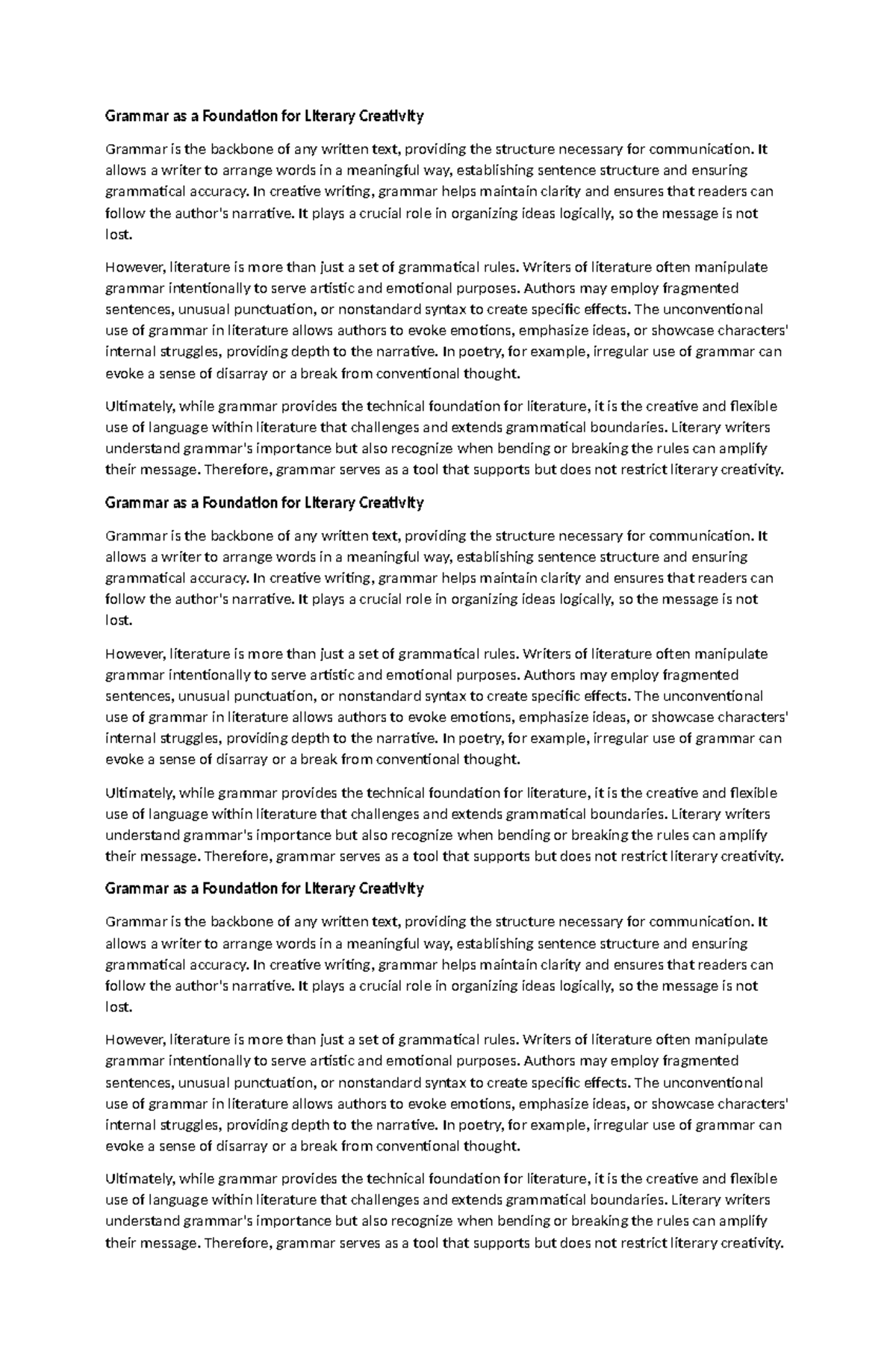 Grammar as a Foundation for Literary Creativity - It allows a writer to ...