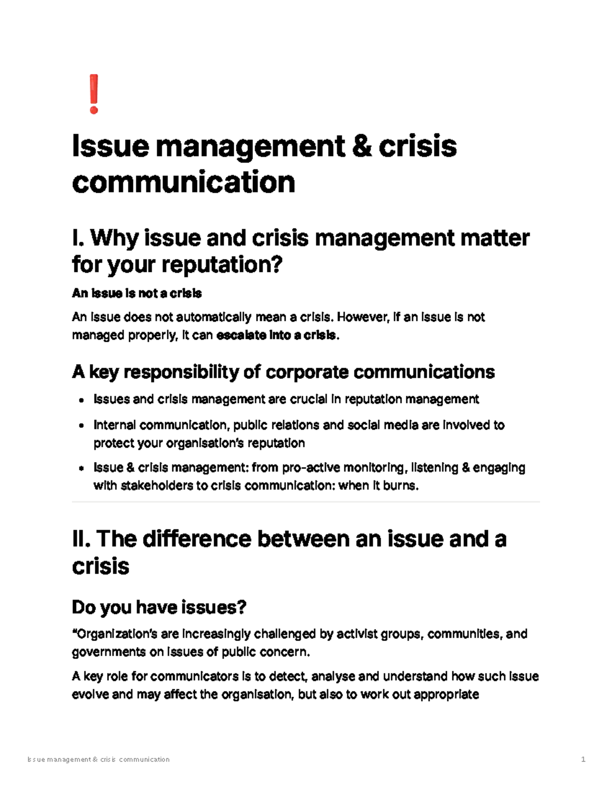 Issue Management & Crisis Communication: Importance for Reputation ...