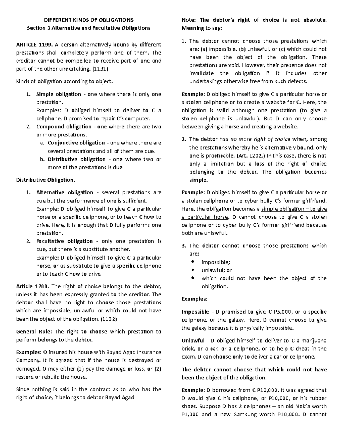 CIVIL CODE OF THE PHILIPPINES: Kinds of Obligations Explained - Studocu