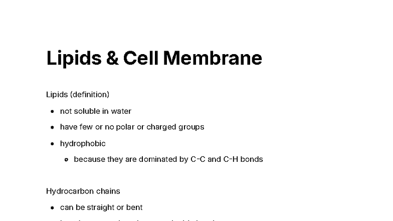 Lec 3 - Lipids and Cell Membrane Structure Overview - Studocu