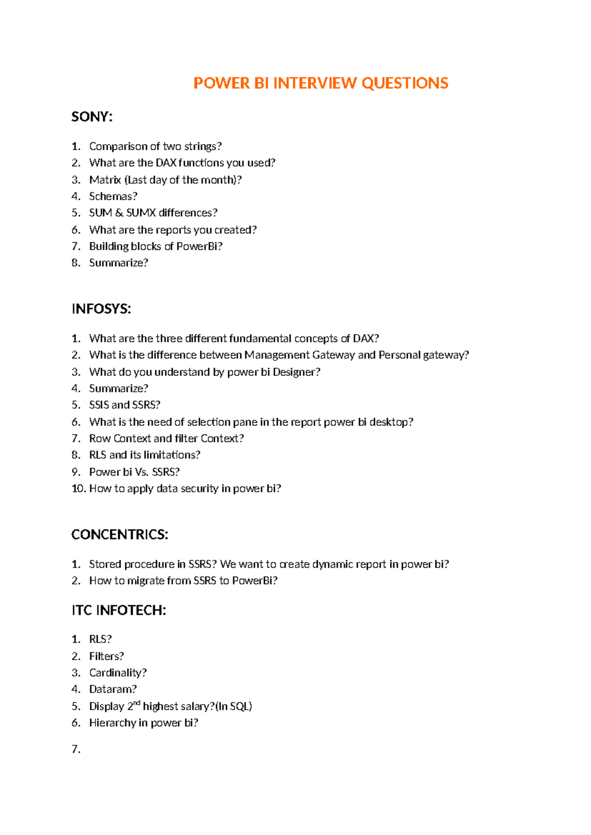 Powerbi interview questions - POWER BI INTERVIEW QUESTIONS SONY: 1 ...