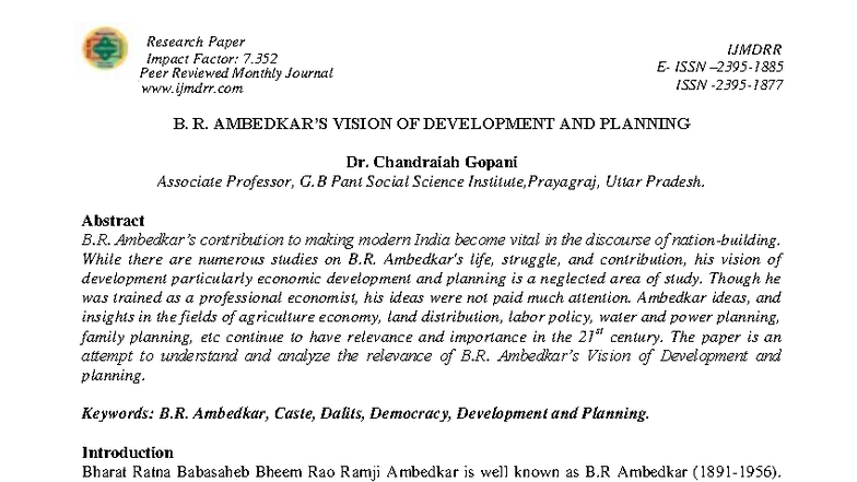 B.R. Ambedkar's Vision on Economic Development & Planning: Insights and ...