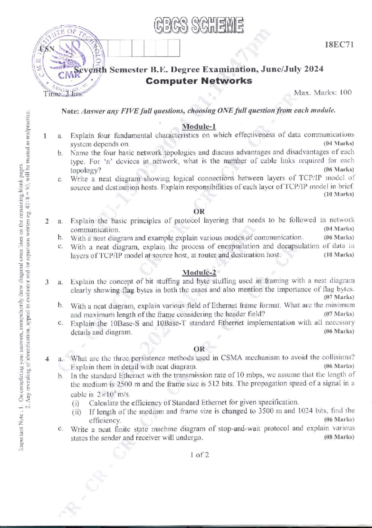 18EC71 Computer Networks Final Exam Guide - June 2024 - Studocu