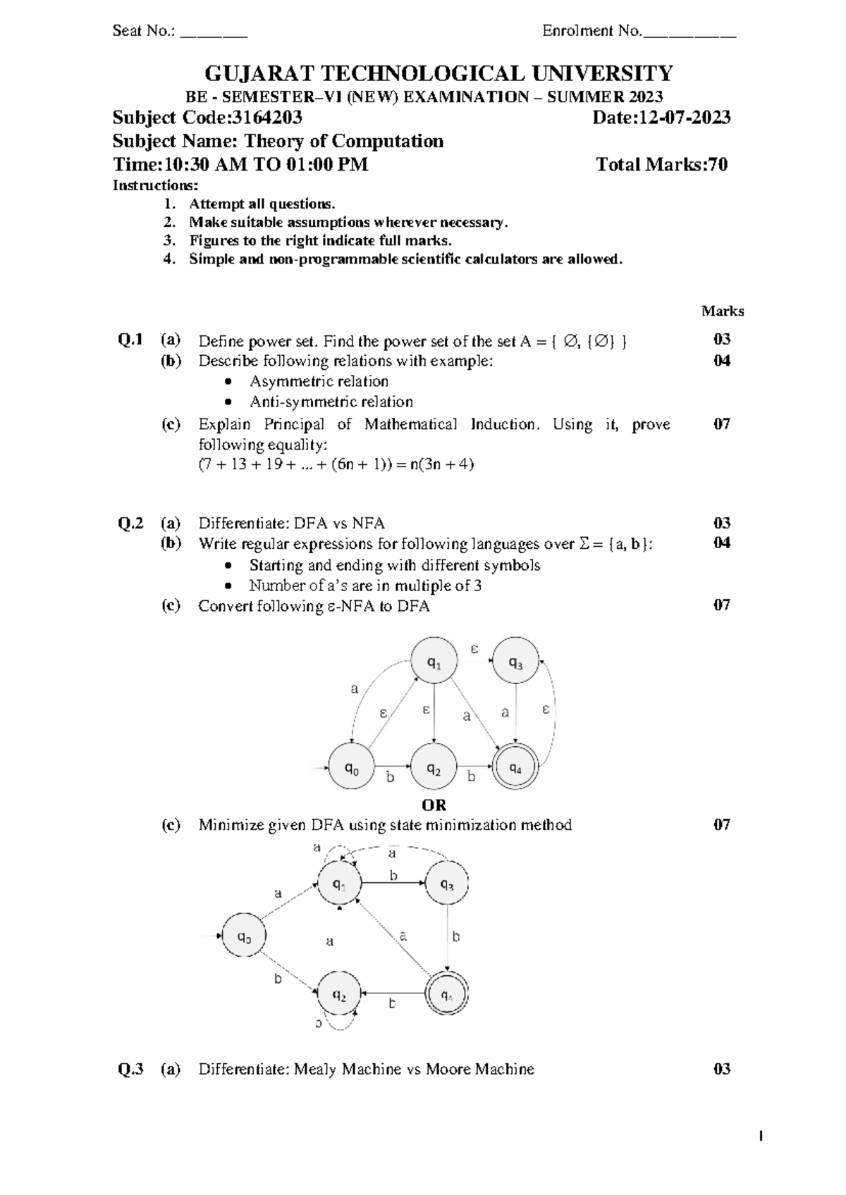 Theory of Computation Exam Notes - GUJARAT TECH UNI [3164203] - Studocu