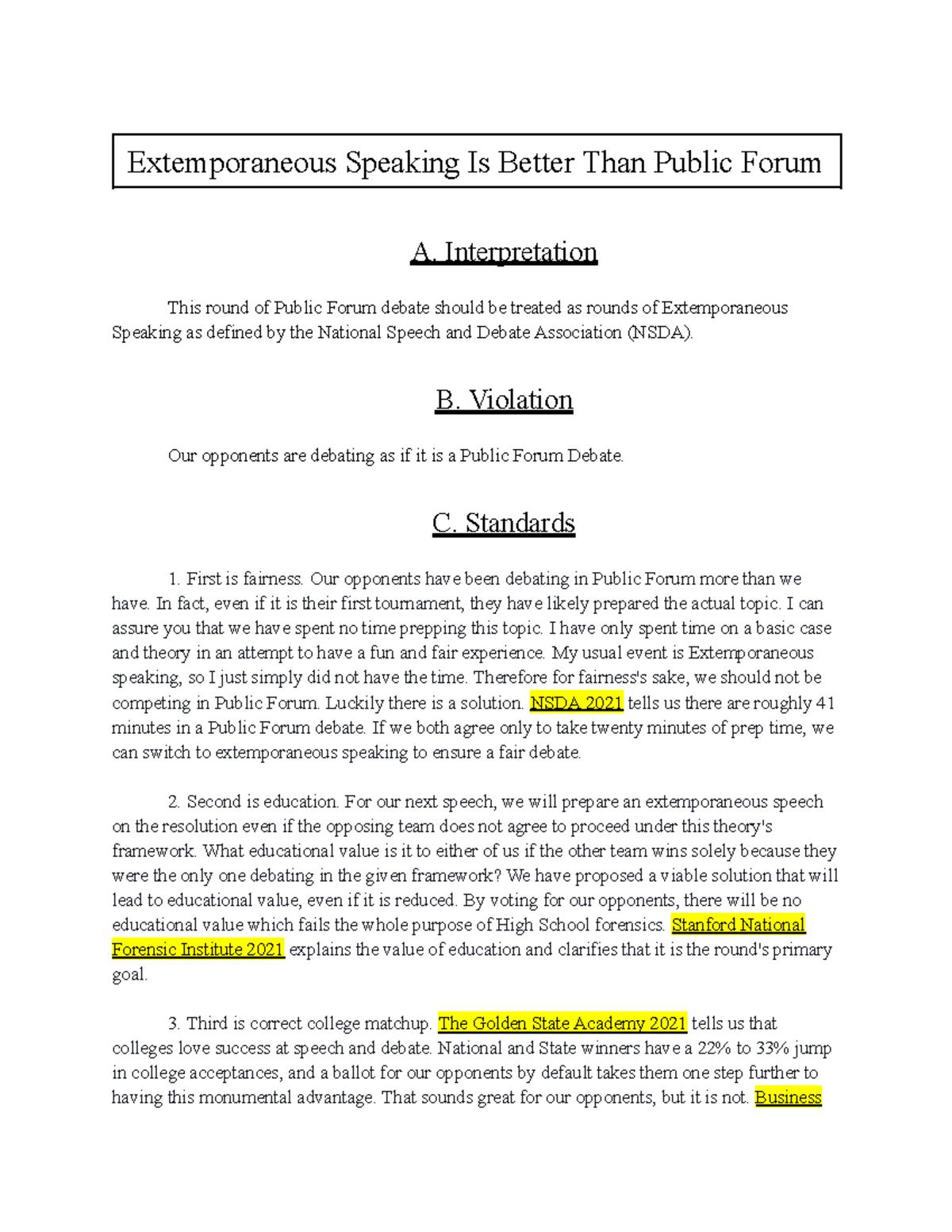 Extemp theory: A case for extemporaneous speaking over public forum ...