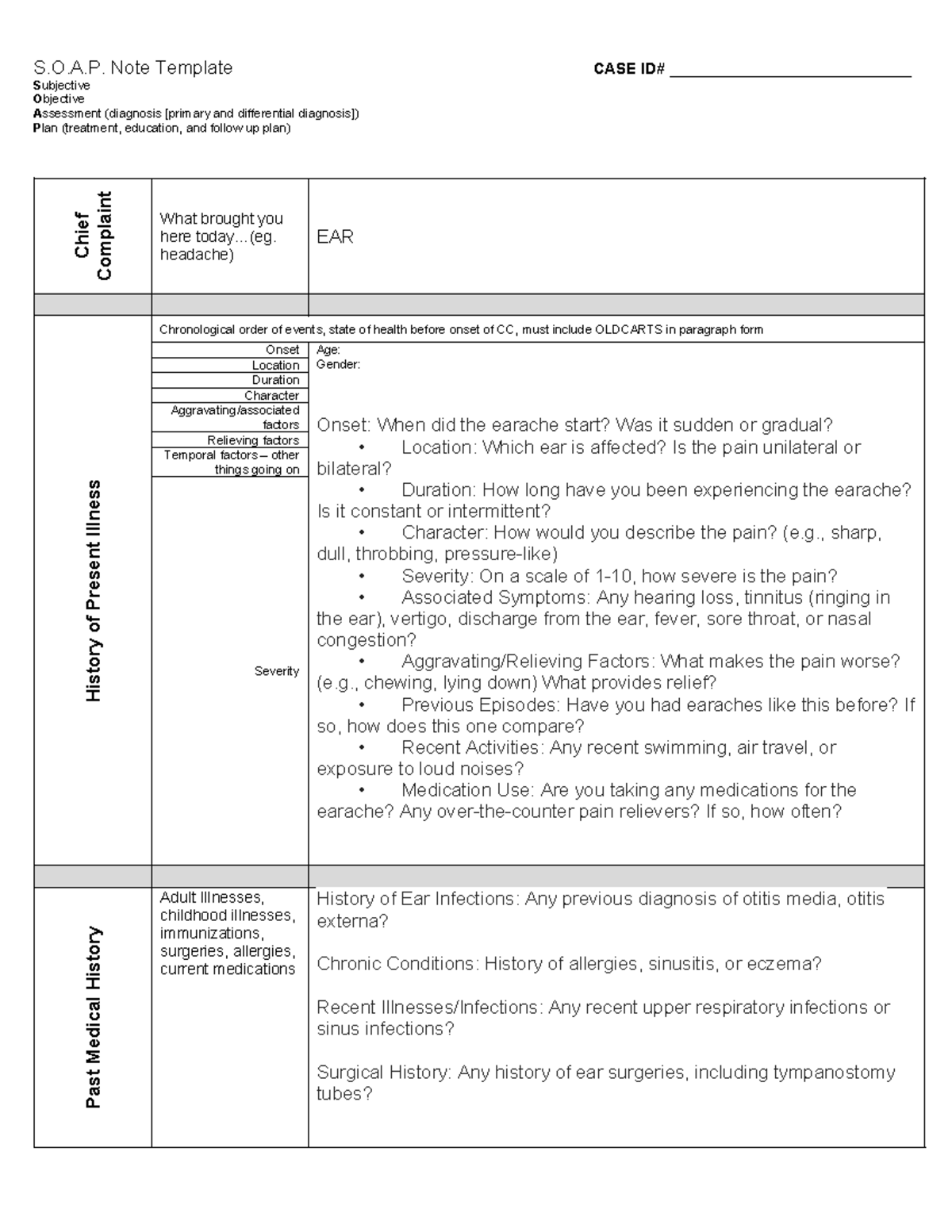 Exam 3 - EAR - Comprehensive SOAP Note Template - Studocu
