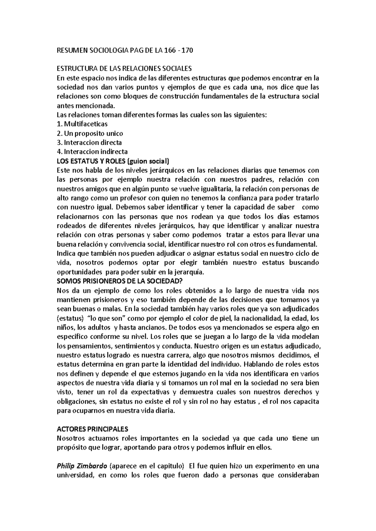 Resumen Sociología: Estructura de Relaciones Sociales (PAG 166-170) - Studocu