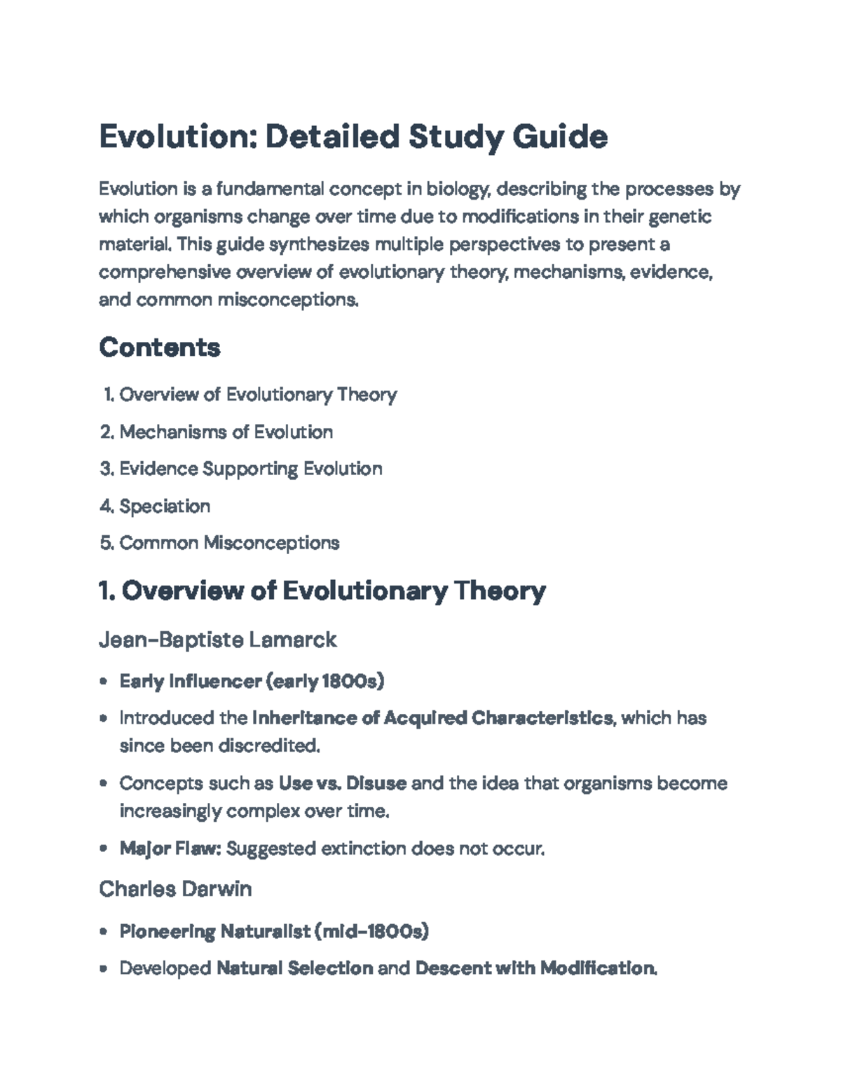 Evolution: Comprehensive Study Guide on Mechanisms and Evidence ...