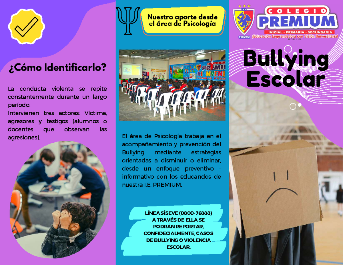 Tríptico sobre bullying escolar: intervención y prevención en ...