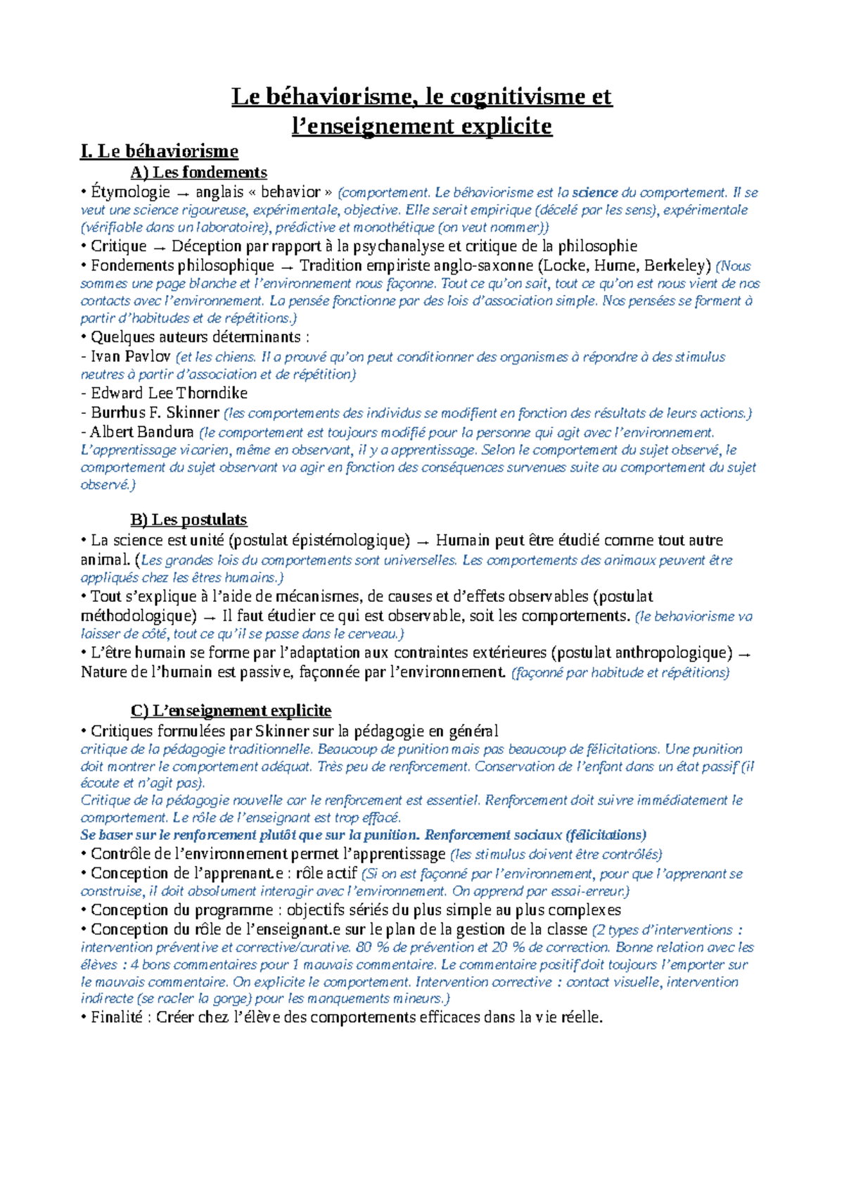 Cours 12 - le béhaviorisme et le cognitivisme - Le béhaviorisme, le ...