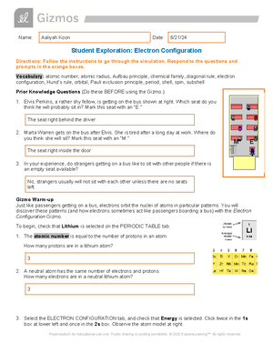 Element Builder SE - Lab Gizmo - Name: Aaliyah Koon Date: 6/21/ Student ...