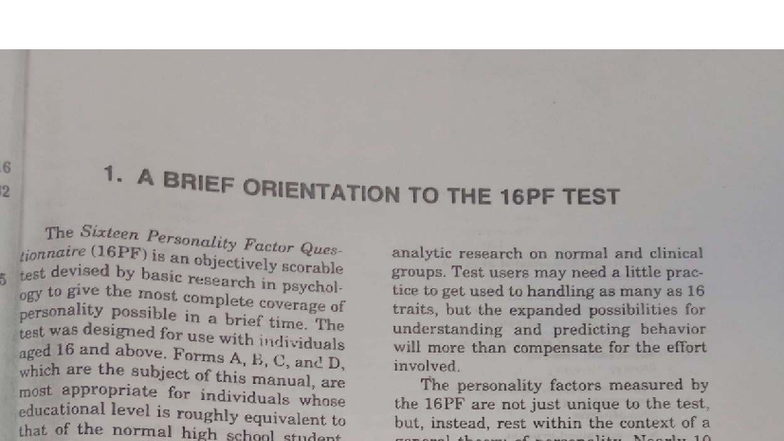 16PF Test Manual: Comprehensive Guide to Personality Assessment - Studocu