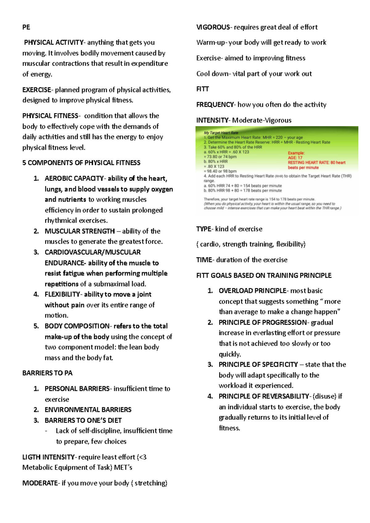 PE 101 Midterm Study Guide: Understanding Physical Fitness Components ...