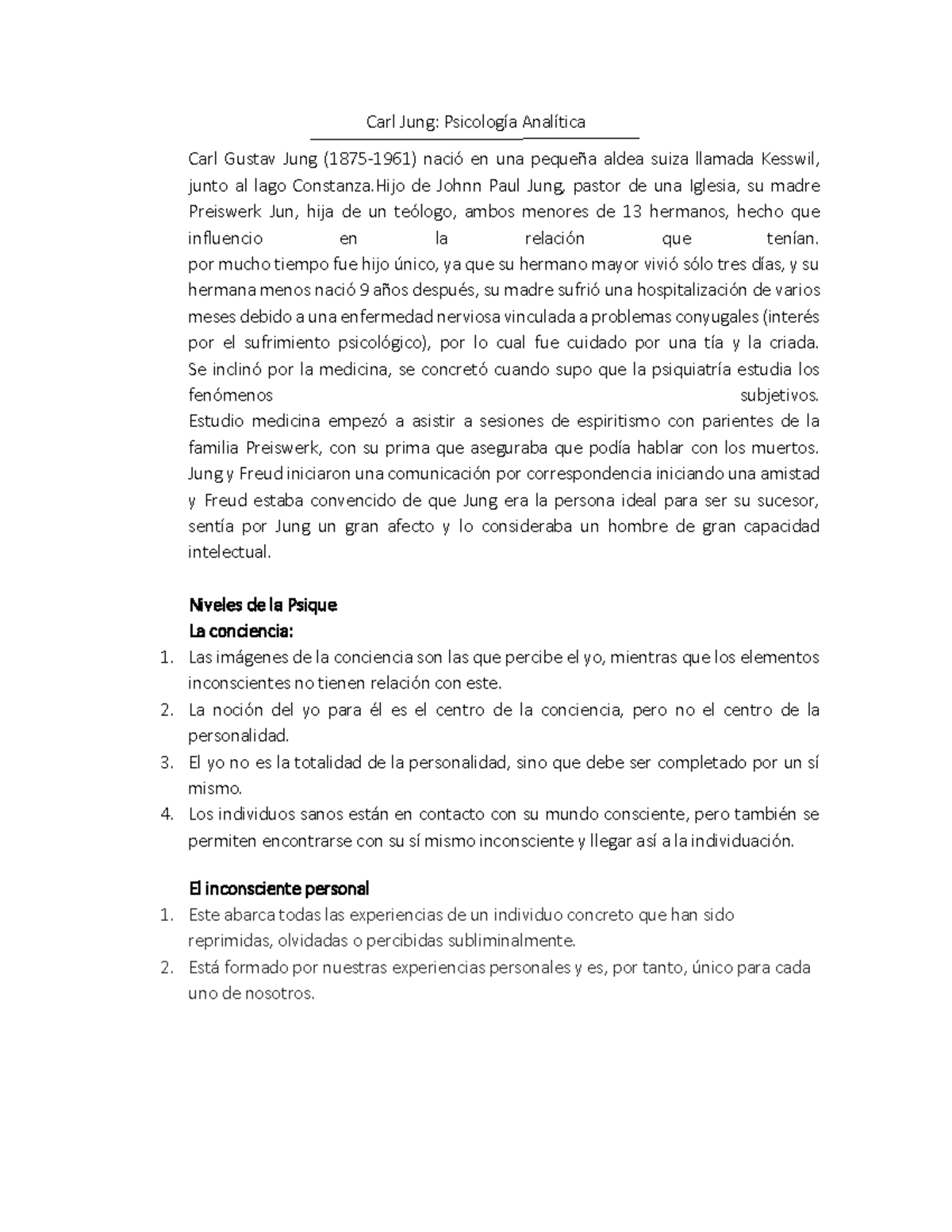 Carl Jung - NIVELES DE LA PSIQUE - Carl Jung: Psicología Analítica Carl Gustav Jung (1875-1961 ...